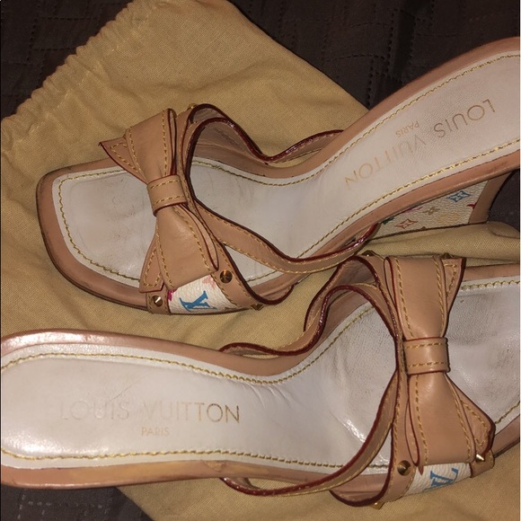 Louis Vuitton | Shoes | Louis Vuitton Multicolor Monogram Wedge Bow ...